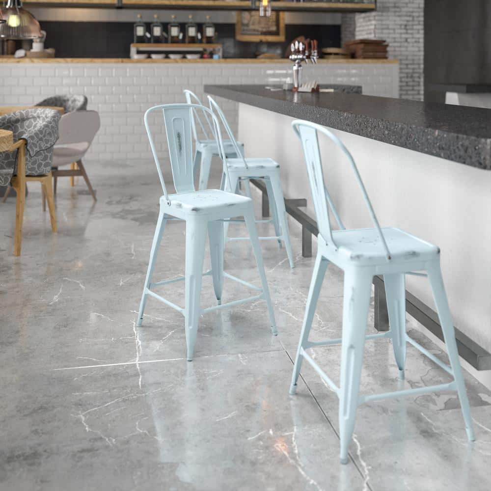 Flash Furniture 24 in. Distressed Blue Metal Bar Stool ET353424DB - The ...