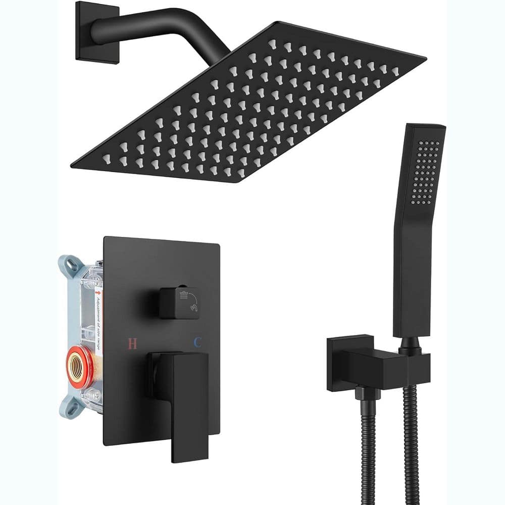 PICTURESQUE CENDU LLC 1-Handle Wall Mount Shower Trim Kit in Matte Black with Hand Shower-1.46 ...