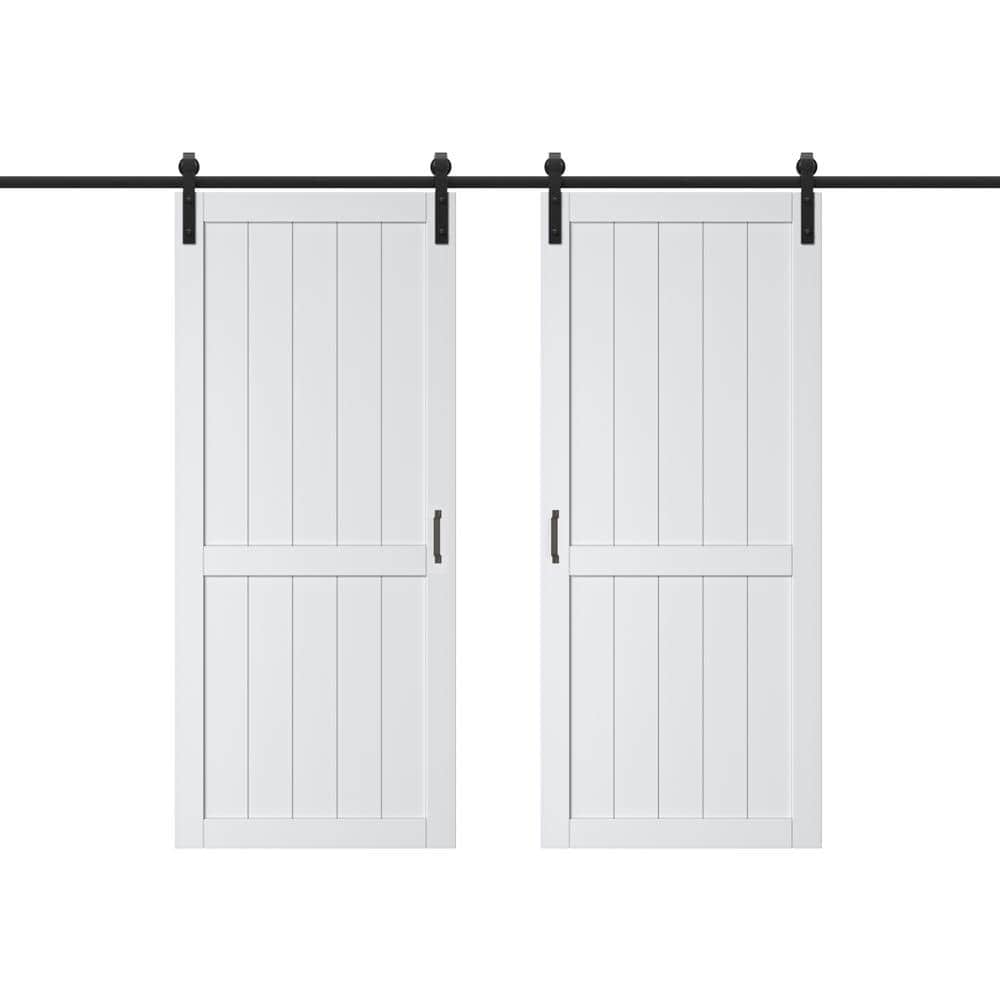 ARK DESIGN 72 in. x 84 in.（Two 36 in. Slabs）WhiteH Style Primed Sliding ...