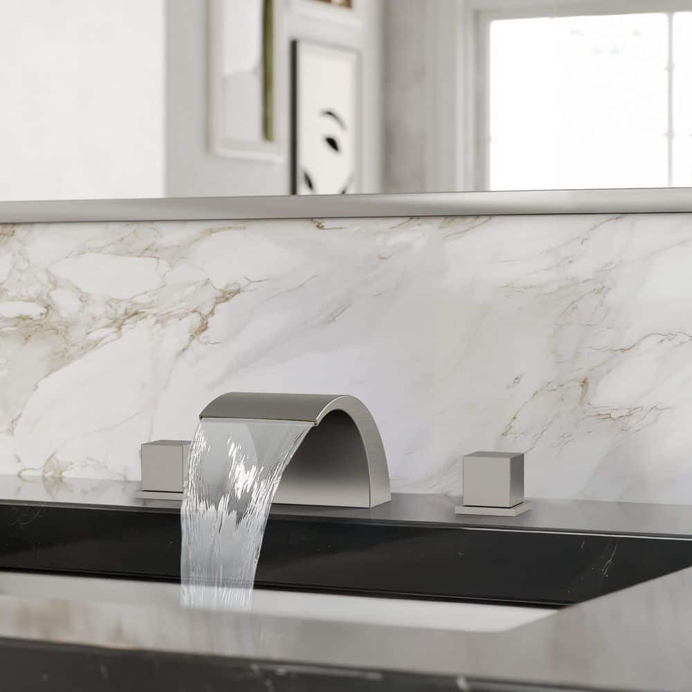 EVERSTEIN Modern 3 Hole Waterfall 8 in. Widespread Double Handle ...