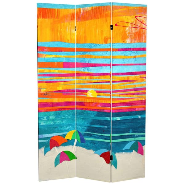 RED LANTERN Printed Canvas 71 in. Sunlit Tides 3-Panel Room Divider CAN ...