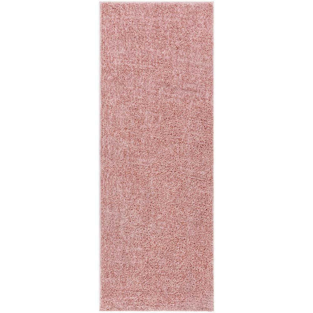 HAUTELOOM Judy 3 ft. X 10 ft. Pink Solid Shag Rubber Backing Soft ...