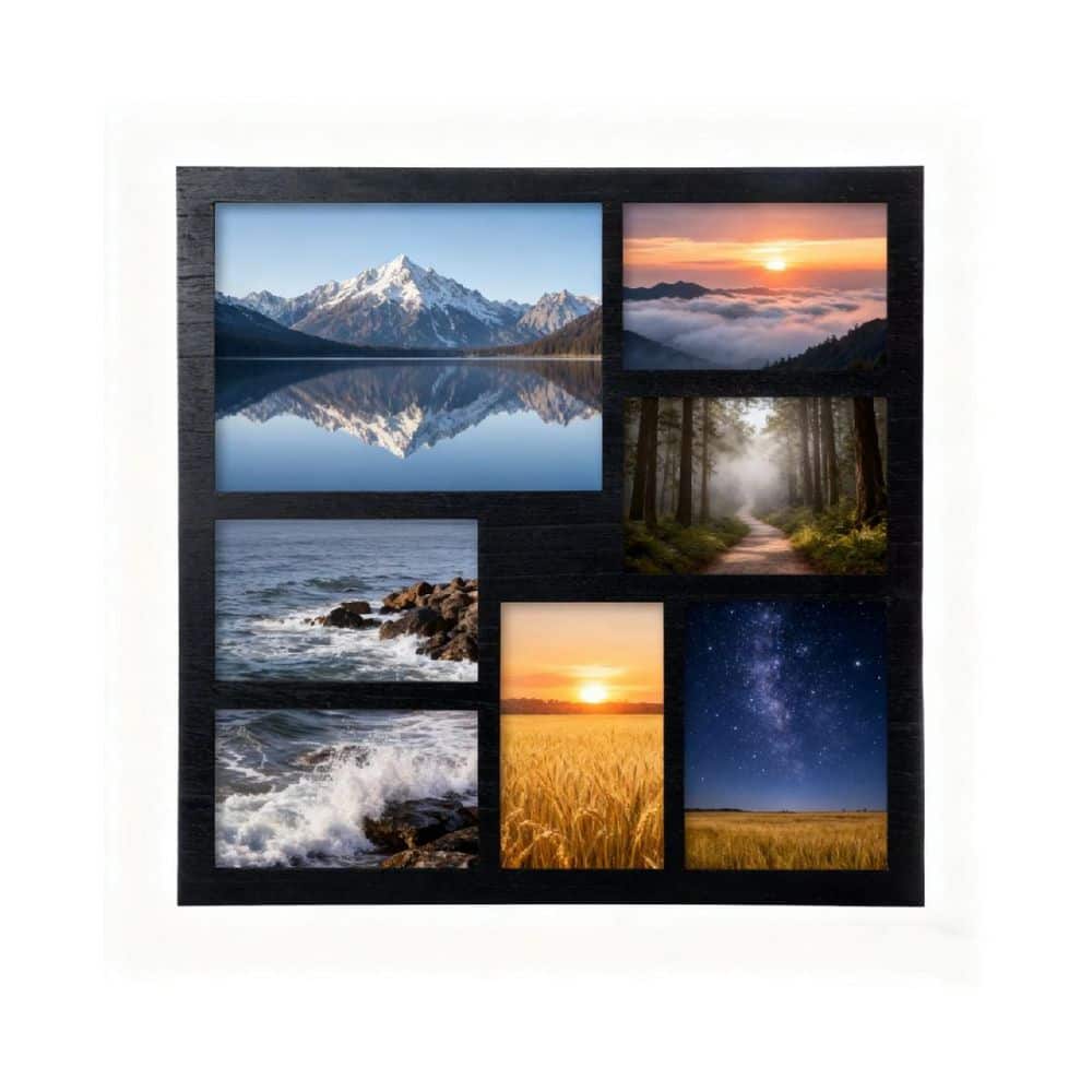 6 Openings 19 x 23 in. Black Wood Collage Framefor Wall Mounting ...