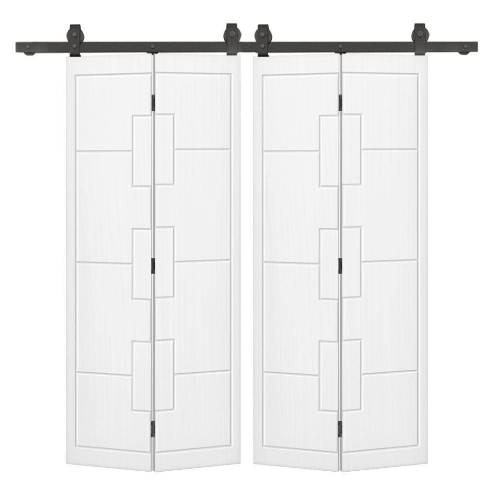 CALHOME 40 in. x 80 in. White Painted MDF Modern Bi-Fold Double Barn ...