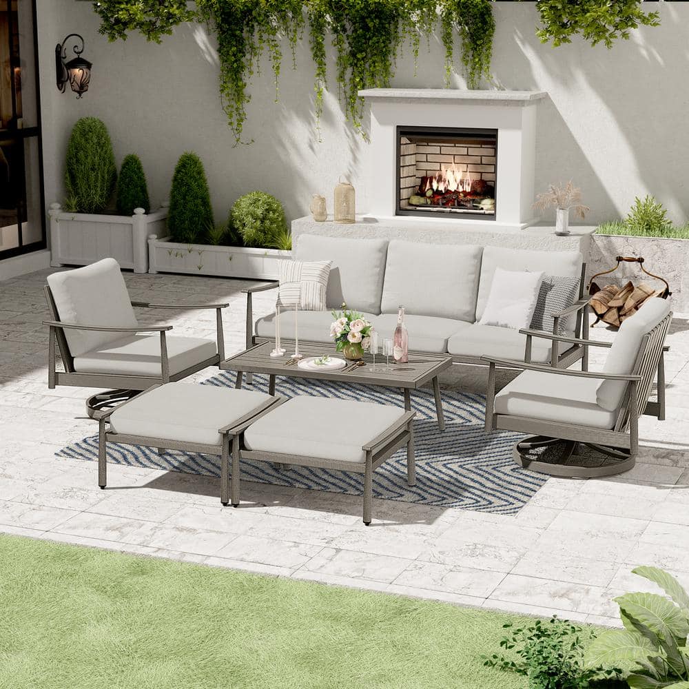 EGEIROSLIFE 6-Piece Aluminum Patio Conversation Set with 2 Swivel Chairs, 2 Ottomans, Coffee ...