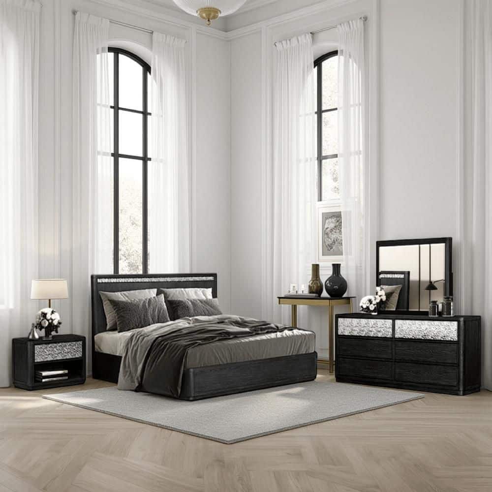 Benjara Zoko 4-Piece Ash Gray Queen Engineered Wood Bedroom Set ...
