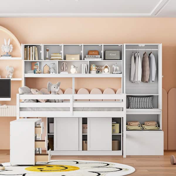 Cabin bed with wardrobe and drawers store
