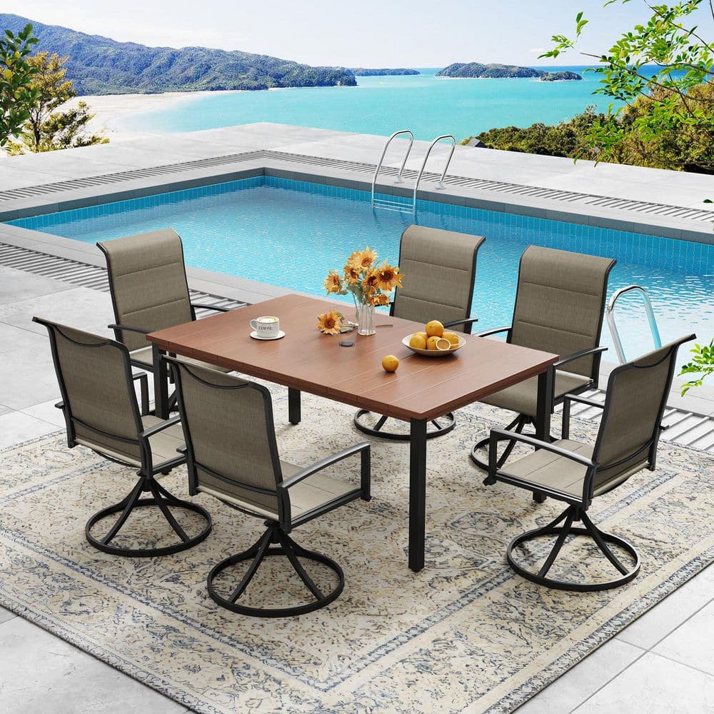 Reviews for DIFY 7-Piece Metal Textilene Outdoor Patio Dining Set with ...