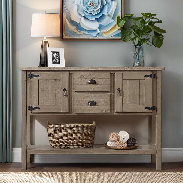 Hanny 48 in. Rustic Brown Rectangle Wood Console Table with 2 -Drawers ...