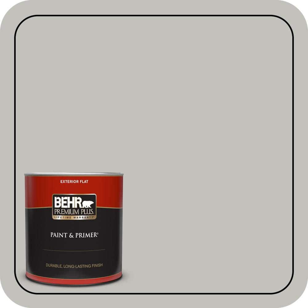 BEHR PREMIUM PLUS 1 qt. #QE-50 Gull Gray Flat Exterior Paint & Primer ...