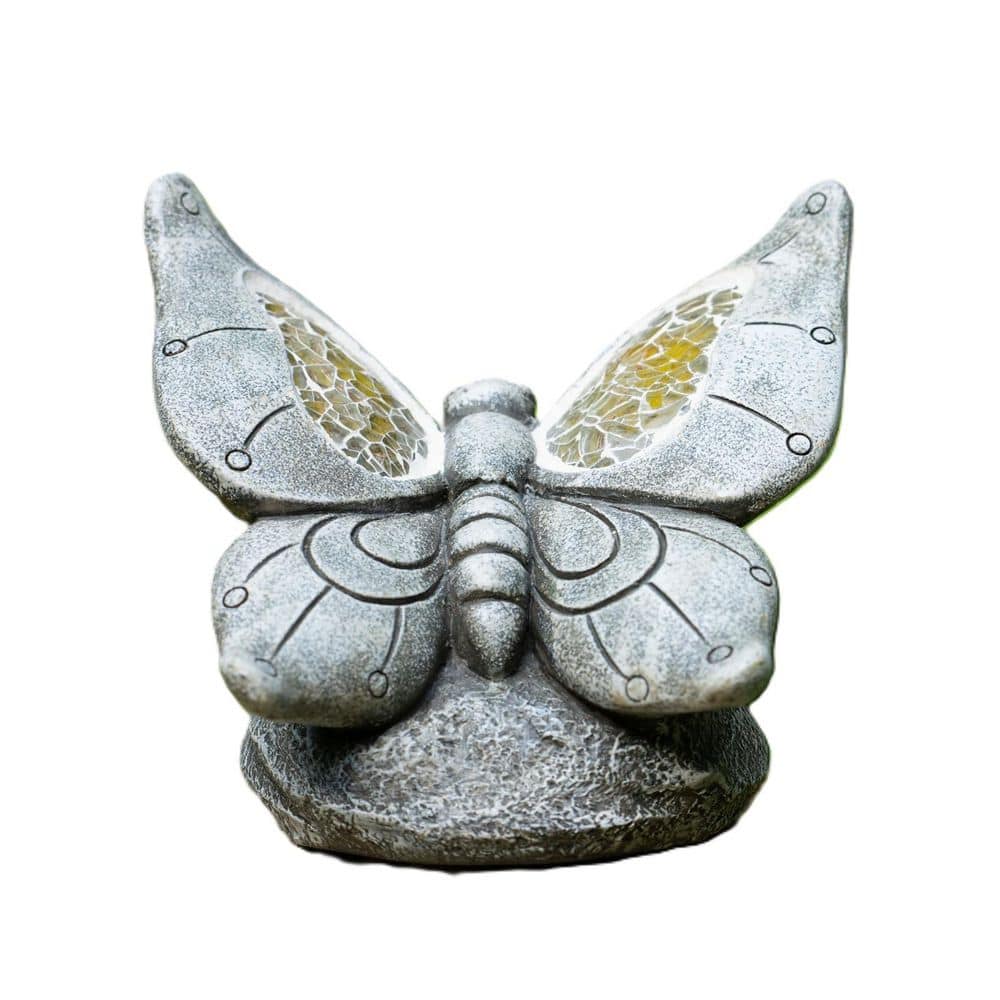 Phewnyzo 6.69 in. x 6.1 in. x 5.67 in. Garden Statue Solar Butterfly Decor for Outdoor ...