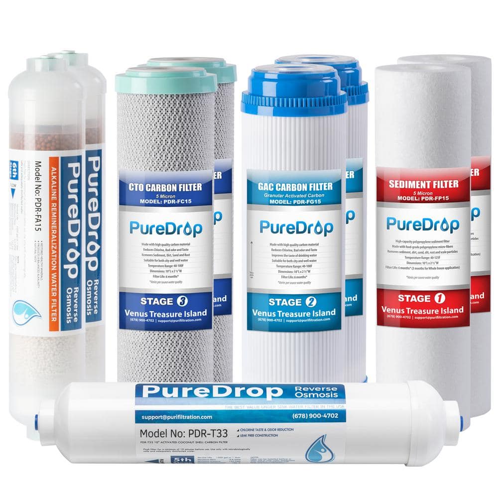 PureDrop 1-Year RO Water Filter Replacement Set for 6-Stage Under-Sink ...