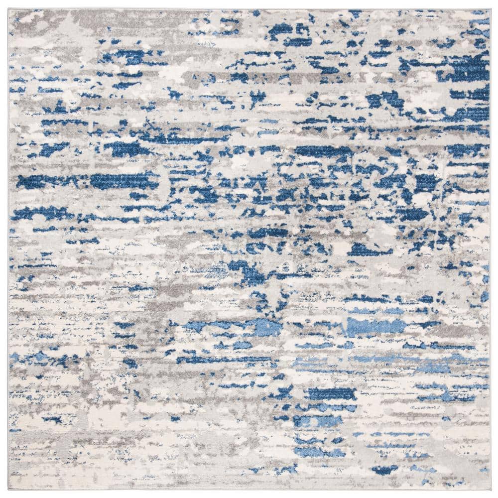 SAFAVIEH Jasper Ivory/Blue 7 ft. x 7 ft. Square Geometric Area Rug ...