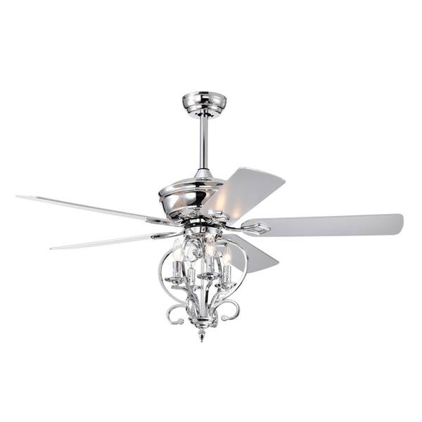 Jushua 52 in. Indoor Silver 4-Lights Ceiling Fan with 5 Wood Blades, 2 ...