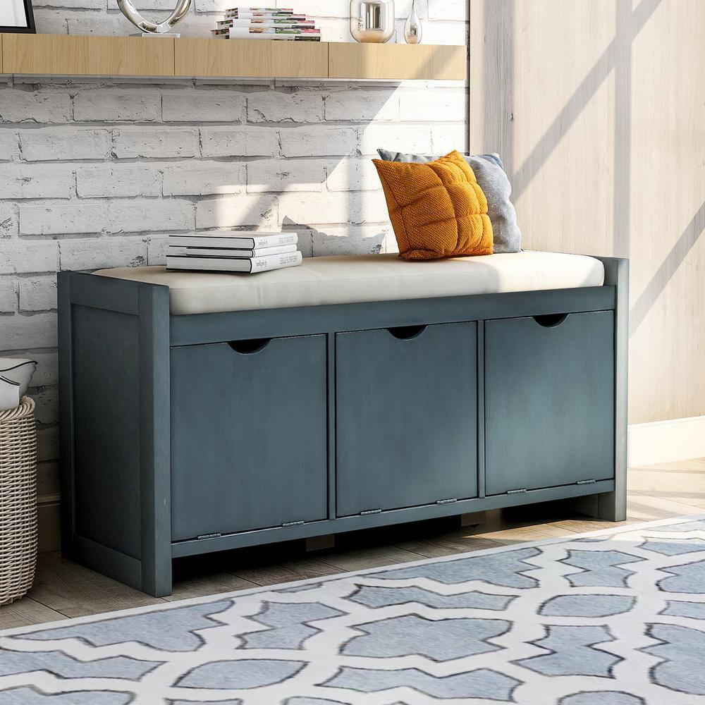 Harper & Bright Designs Entryway Blue Storage Bench with Removale ...