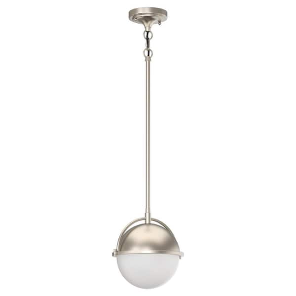 Briignite Satin Nickel 1-Light Pendant Light with Milk Frosted Glass ...