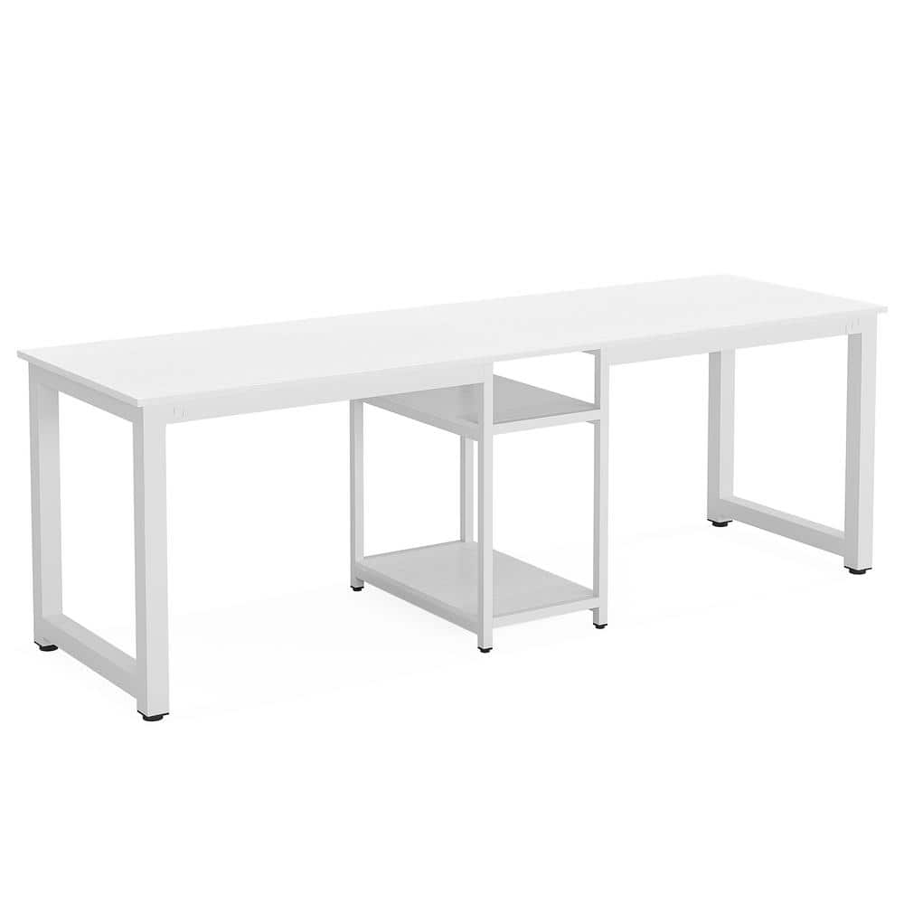 BYBLIGHT Moronia 78.74 in. Rectangular White Wood and Metal Double ...