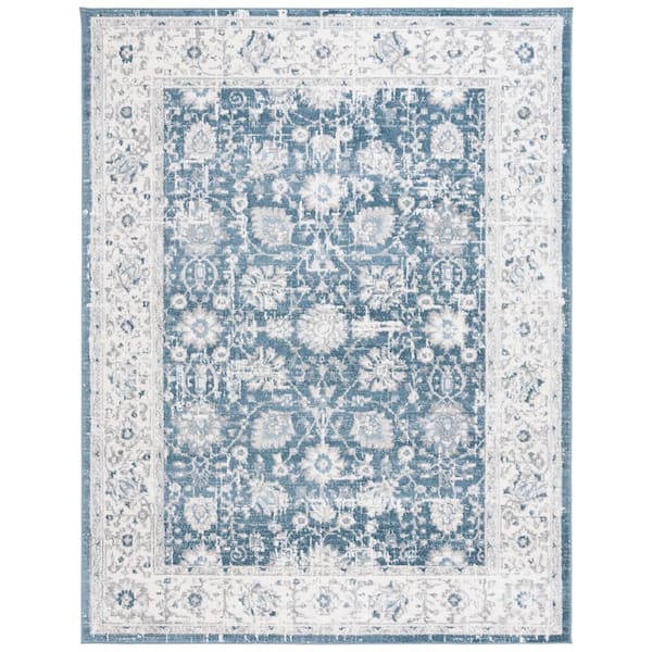 SAFAVIEH Layla 9 ft. x 12 ft. Blue/Ivory Gray Border Floral Area Rug ...