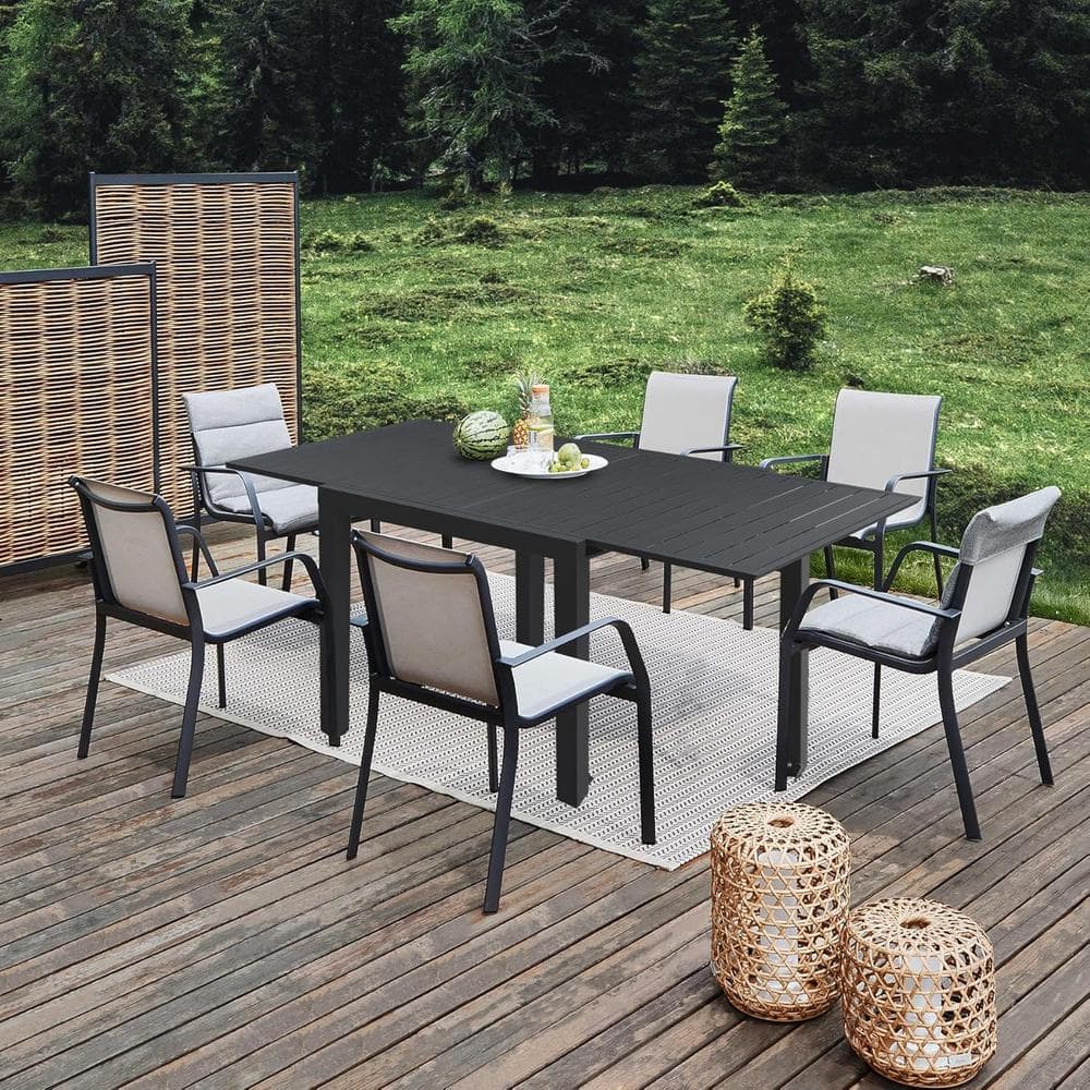 AUTMOON Patio Dining Expandable Table, Aluminum Outdoor Table for 4-6 ...