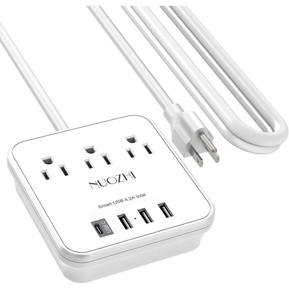 Etokfoks 3-Outlet with 4 USB Port & 10 ft. Power Strip Cord in White ...