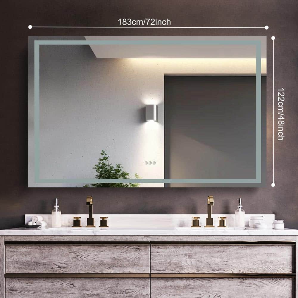 Interbath Large Rectangular Frameless LED Mirror 72 in. W x 48 in. H ...