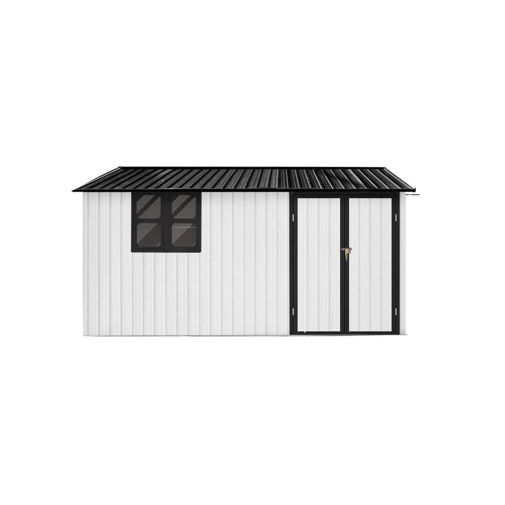 JimsMaison 12 ft. W x 10 ft. D White Black Metal Shed with Window (120 ...