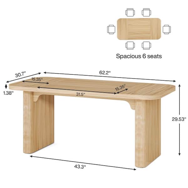 Moronia 62 in. Rectangle Natural Wood Executive Desk Computer Office Desk with Double Pedestal for Home Office