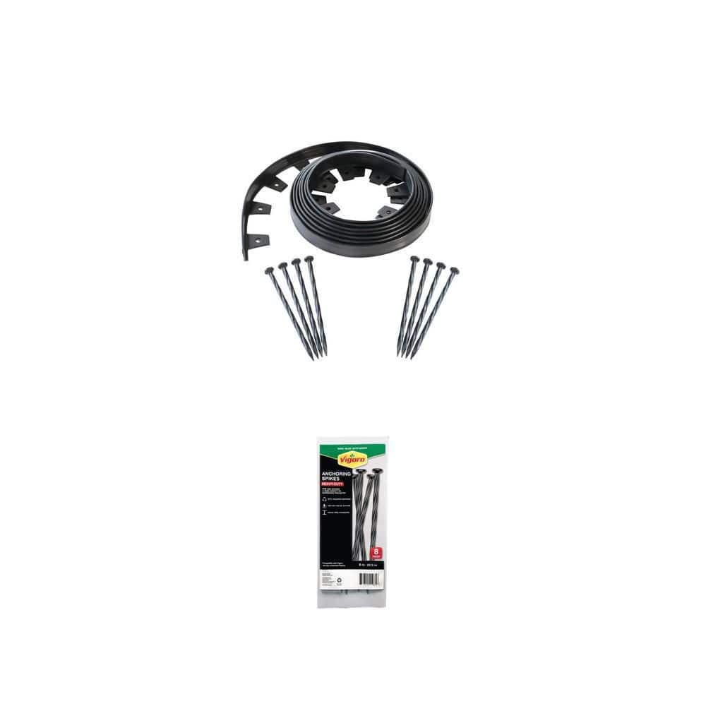 Vigoro 20 ft. No-Dig Landscape Edging Kit with 8 in. Black Landscape ...