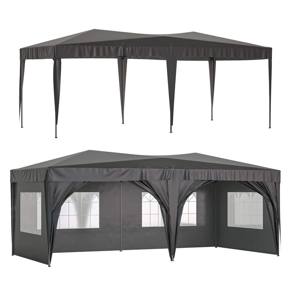 Sudzendf 10 ft. x 20 ft. Pop Up Canopy Outdoor Portable Party Folding Tent Black 2024-4-23-6 ...