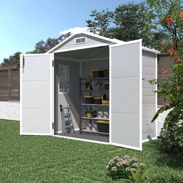 6 ft. W x 4.4 ft. D Plastic Weather Resistant Storage Shed with Light ...