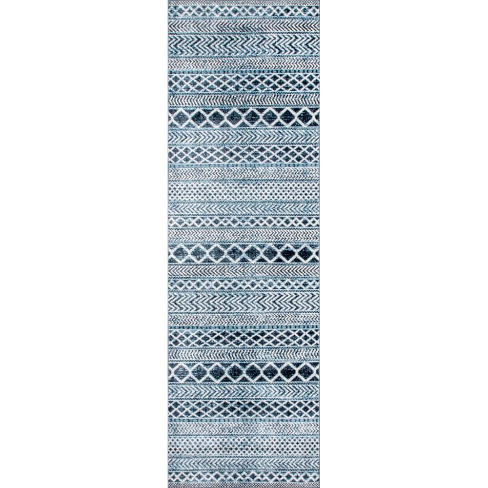 nuLOOM Ginnie Machine Washable Blue 2 ft. x 8 ft. Moroccan Runner Rug ...