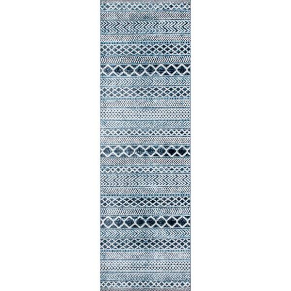 nuLOOM Ginnie Machine Washable Blue 2 ft. x 8 ft. Moroccan Runner Rug ...