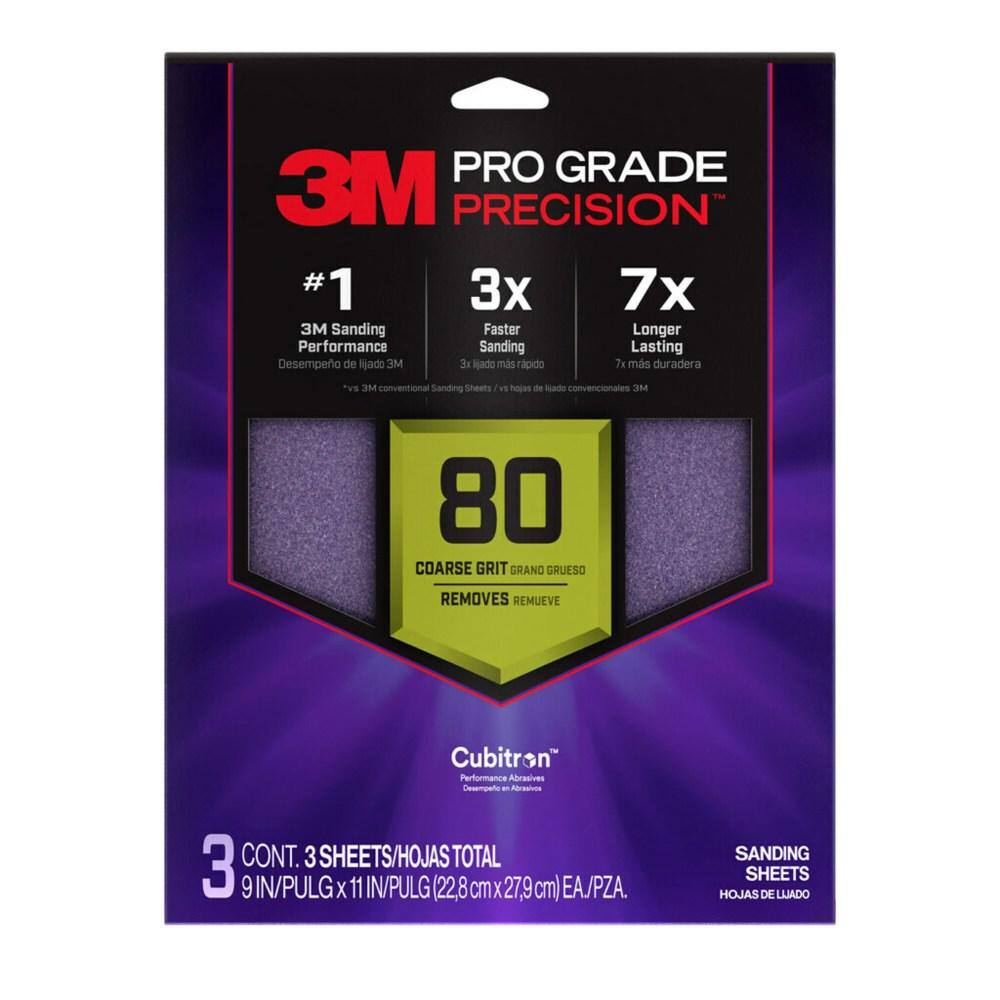 3M Pro Grade Precision 9 in. x 11 in. 80 Grit Faster Sanding Sheet With ...