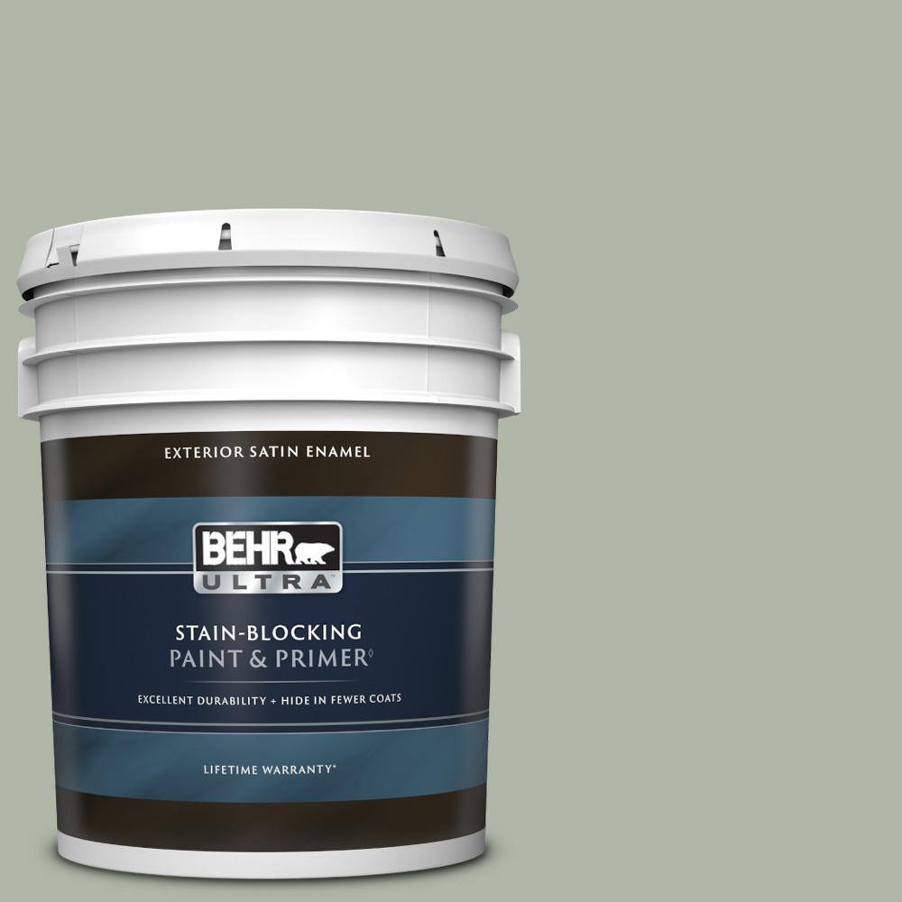 BEHR ULTRA 5 gal. #ICC-56 Green Tea Satin Enamel Exterior Paint ...