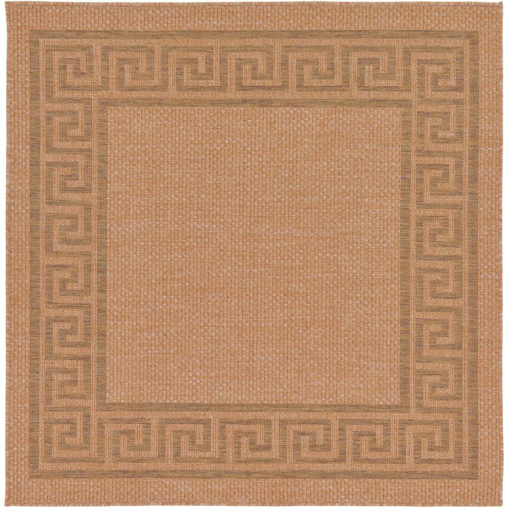 Unique Loom Outdoor Greek Key Light Brown 6' 0 x 6' 0 Square Rug ...