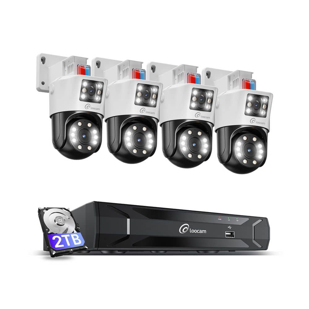 LOOCAM 8-Channel 4K(4MP+4MP) Dual Lens PoE Camera System 2TB HDD, Wired PT Spotlight Cameras ...