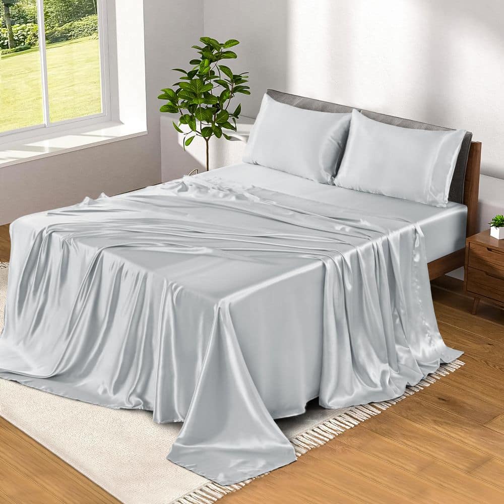 LDC LUX DECOR COLLECTION Lux Decor Collection Full Gray Satin Sheet Set ...