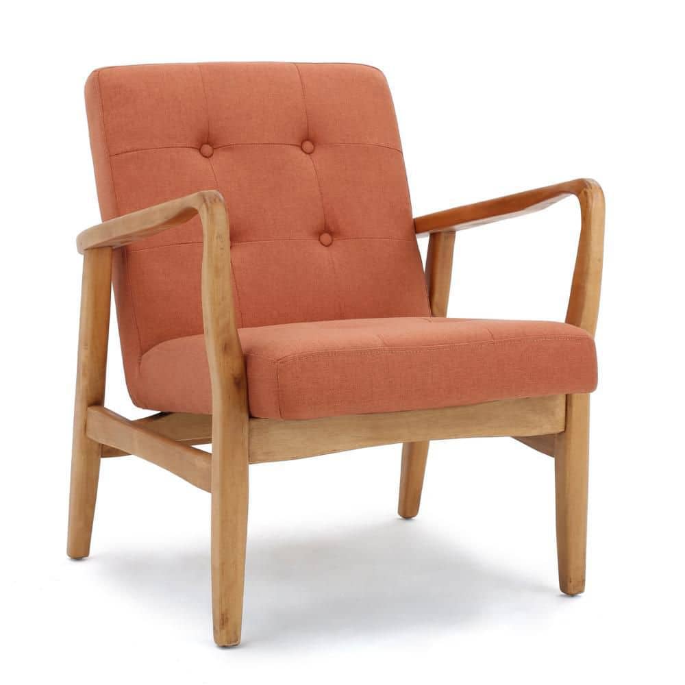 Benjara Mimi Orange and Brown Fabric Accent Chair with Tufted Backrest ...