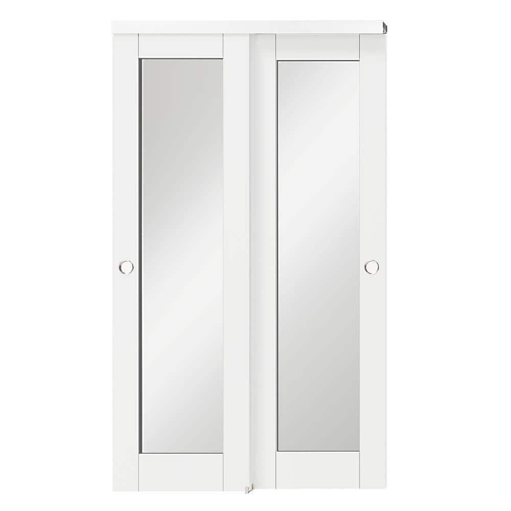 TENONER 48 in. x 80 in. White, MDF and DIY Painted Double Mirrored ...