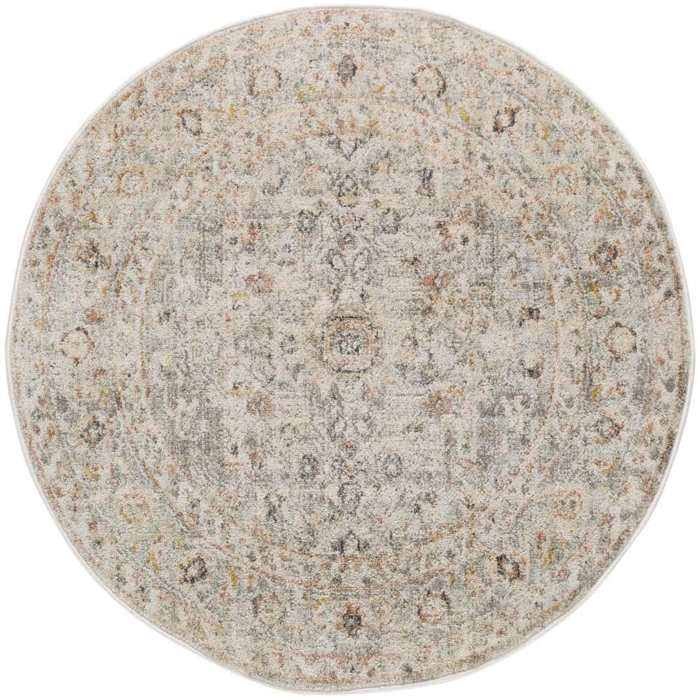 Nourison Oushak Home Light Grey 4 ft. x 4 ft. Floral Traditional Round ...