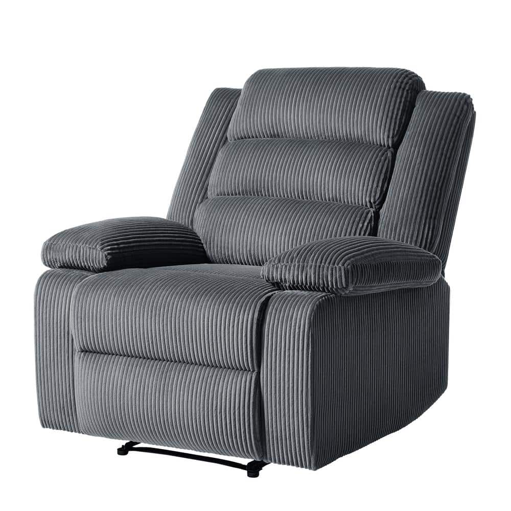 Uixe Modern Dark Gray Corduroy Fabric Manual Recliner with Adjustable ...