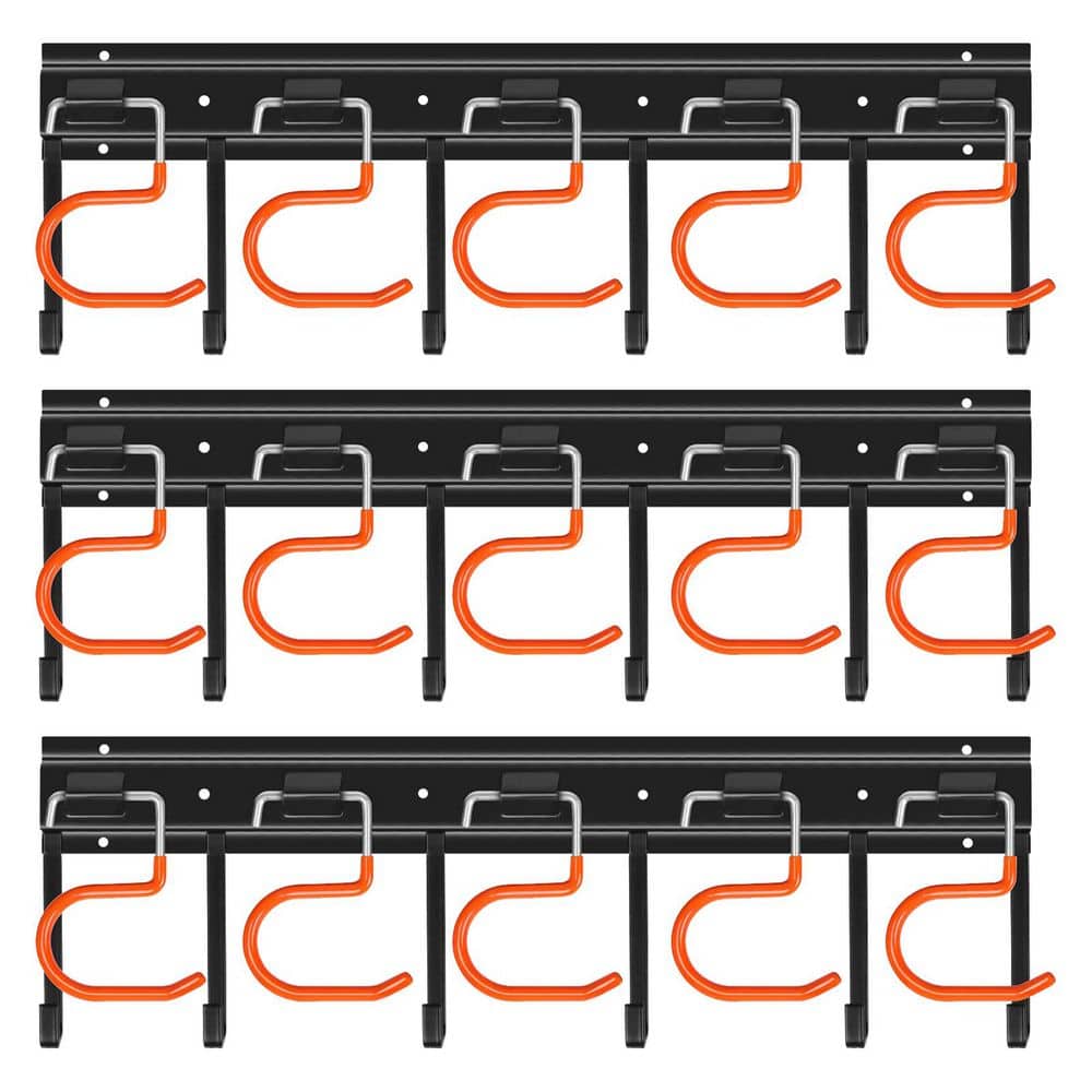 3 Pack 17 in. Black Iron Wall Rack with Heavy Duty Hooks for Garage ...