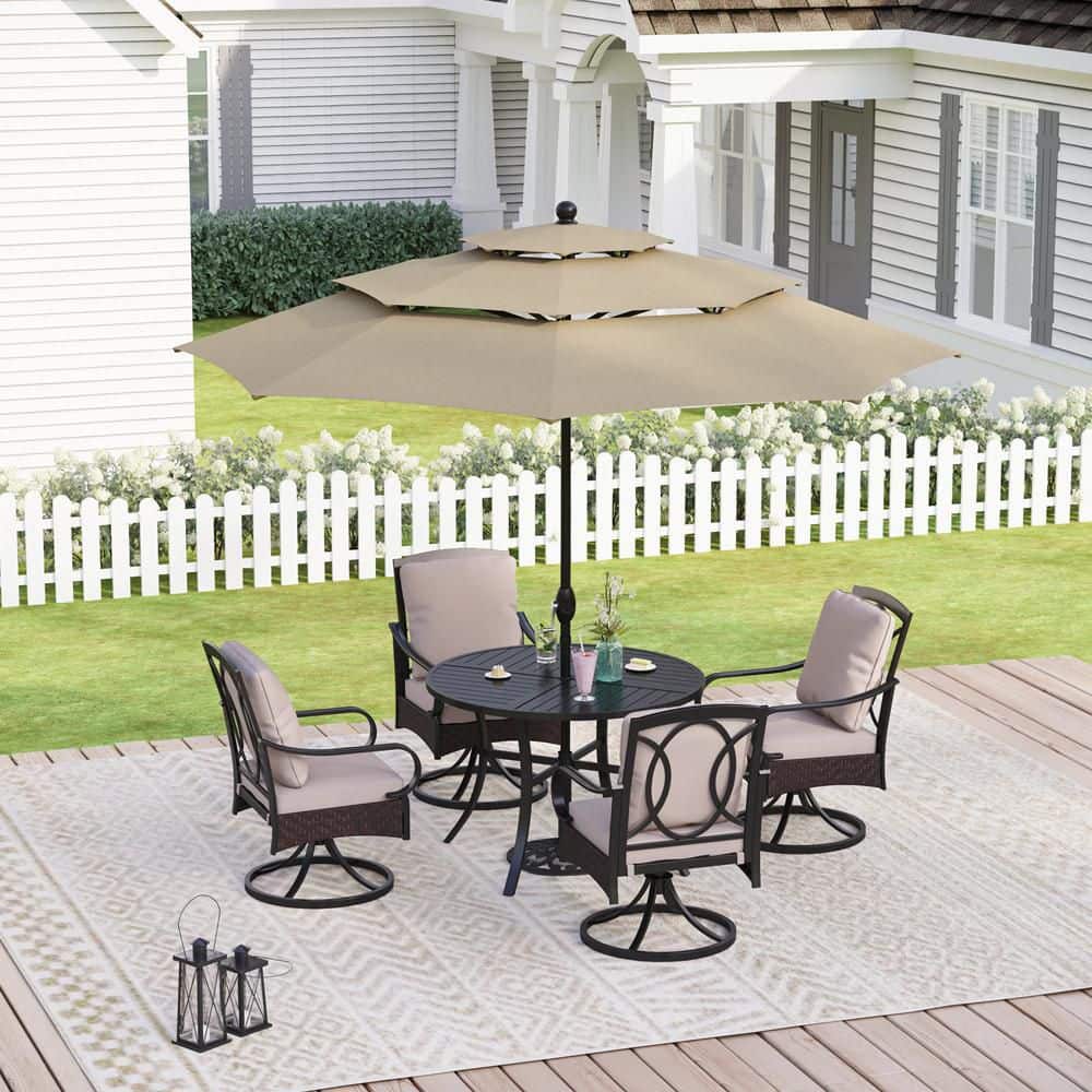 PHI VILLA 6-Piece Metal Patio Outdoor Dining Set with Beige Cushions ...