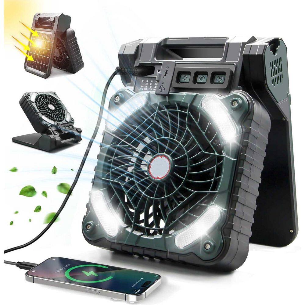 phyfalip Solar Powered Fan with LED Light, 4 Speed Adjustable, 3 Timer ...