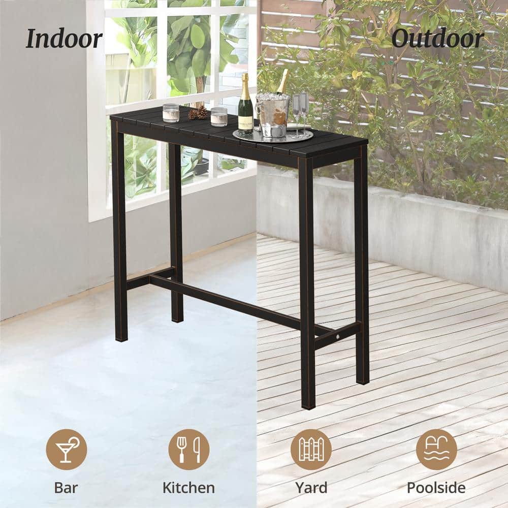 LUE BONA Humphrey 45 in. Black Plastic HDPS Outdoor Bar Table Patio ...