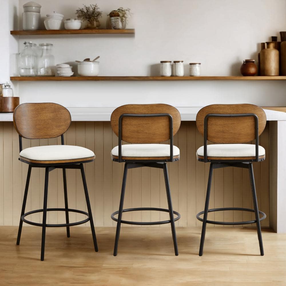 Spruce & Spring Aloysius 27 in. White High Back Bar Stools Metal Swivel ...