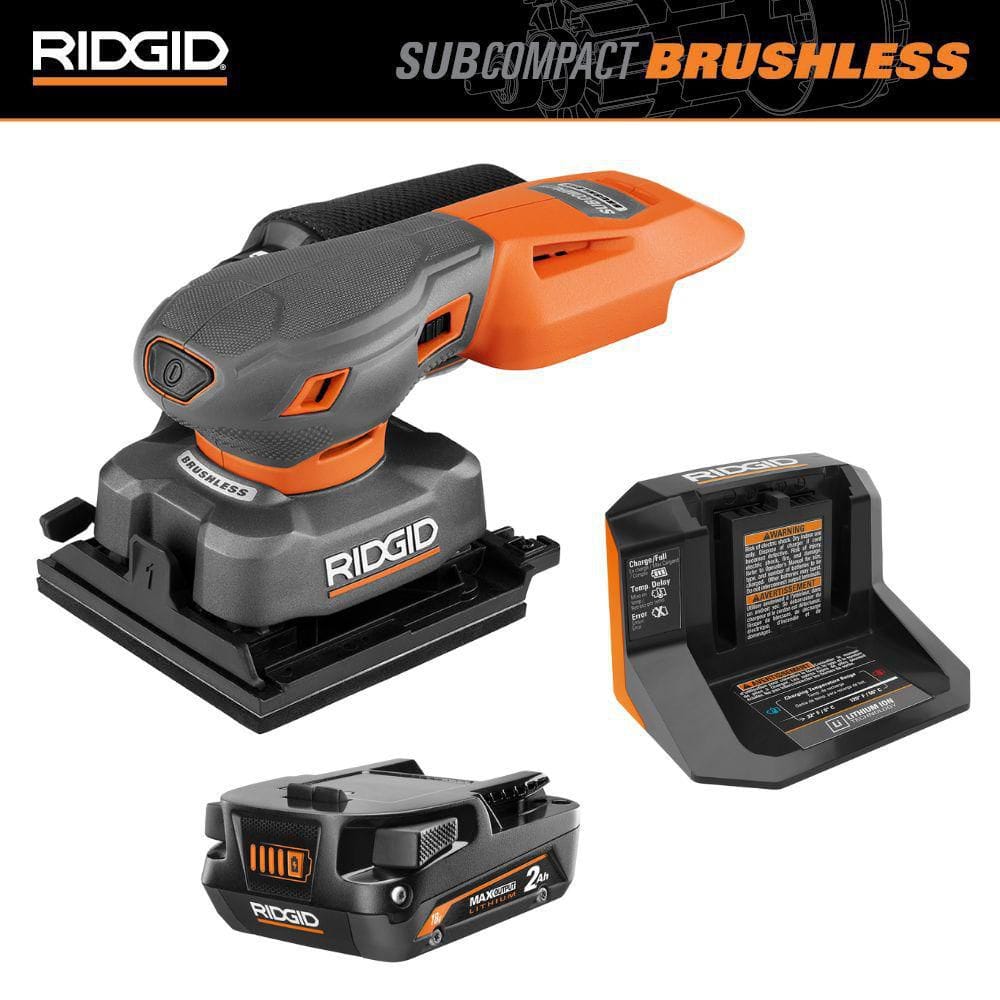 RIDGID 18V Brushless Cordless SubCompact 1/4 in. Sheet Sander Kit with ...