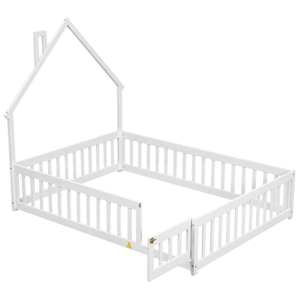 Harper And Bright Designs White Wood Frame Full Size House Platform Bed