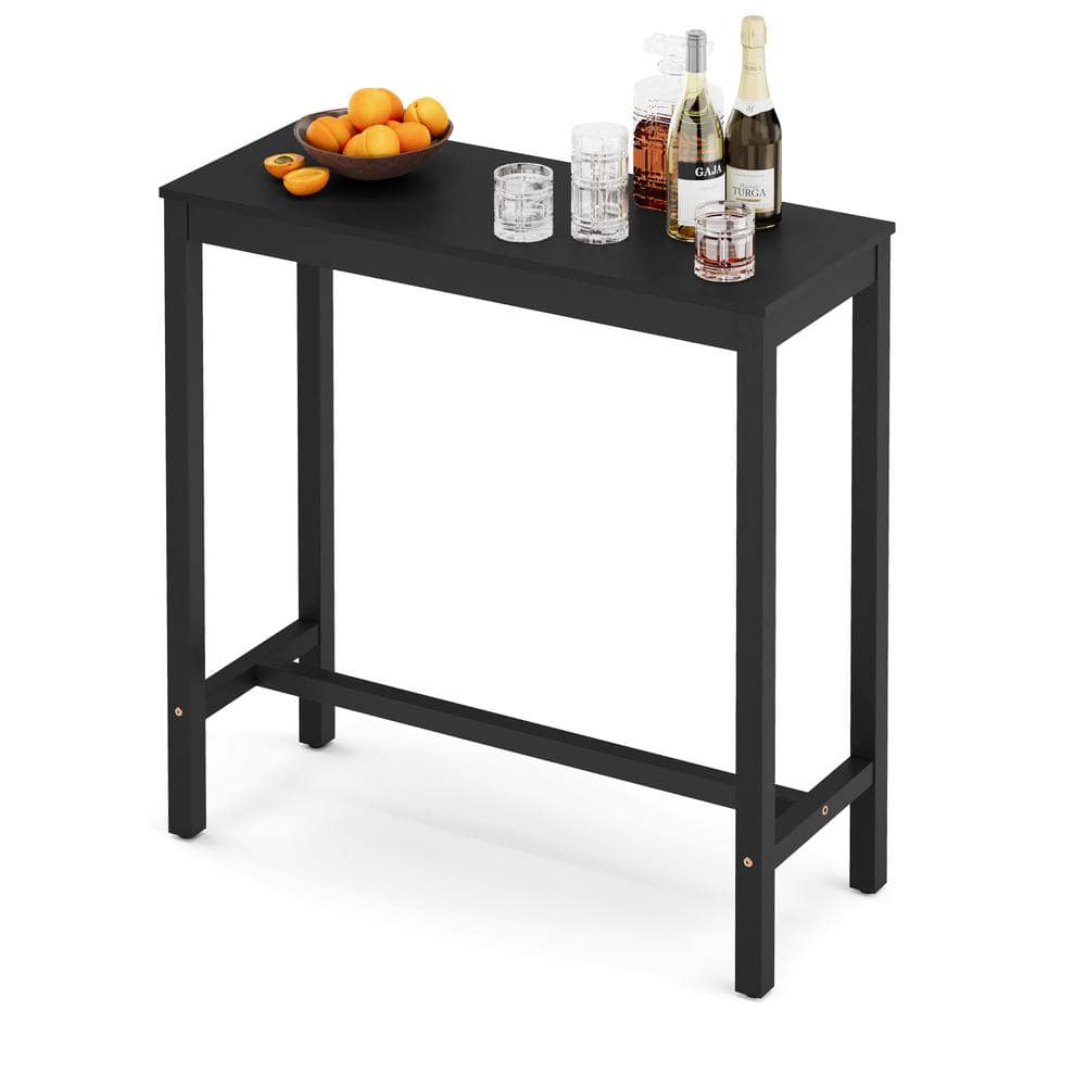 Hotormer 38 in. Black Standard Rectangle Solid Acacia Wood Console Table Entryway Table Narrow ...