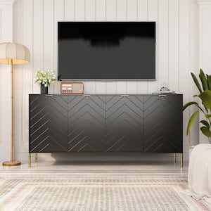 Uixe Black 30 in. H 4 Rattan Doors Accent Storage Cabinet FOP-CB0007-BK ...